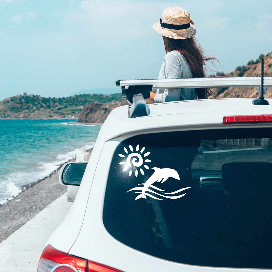 Dolphin Car Decal, Beach Lover Decal, Ocean Lovers Car Decal, Sun Decal ...