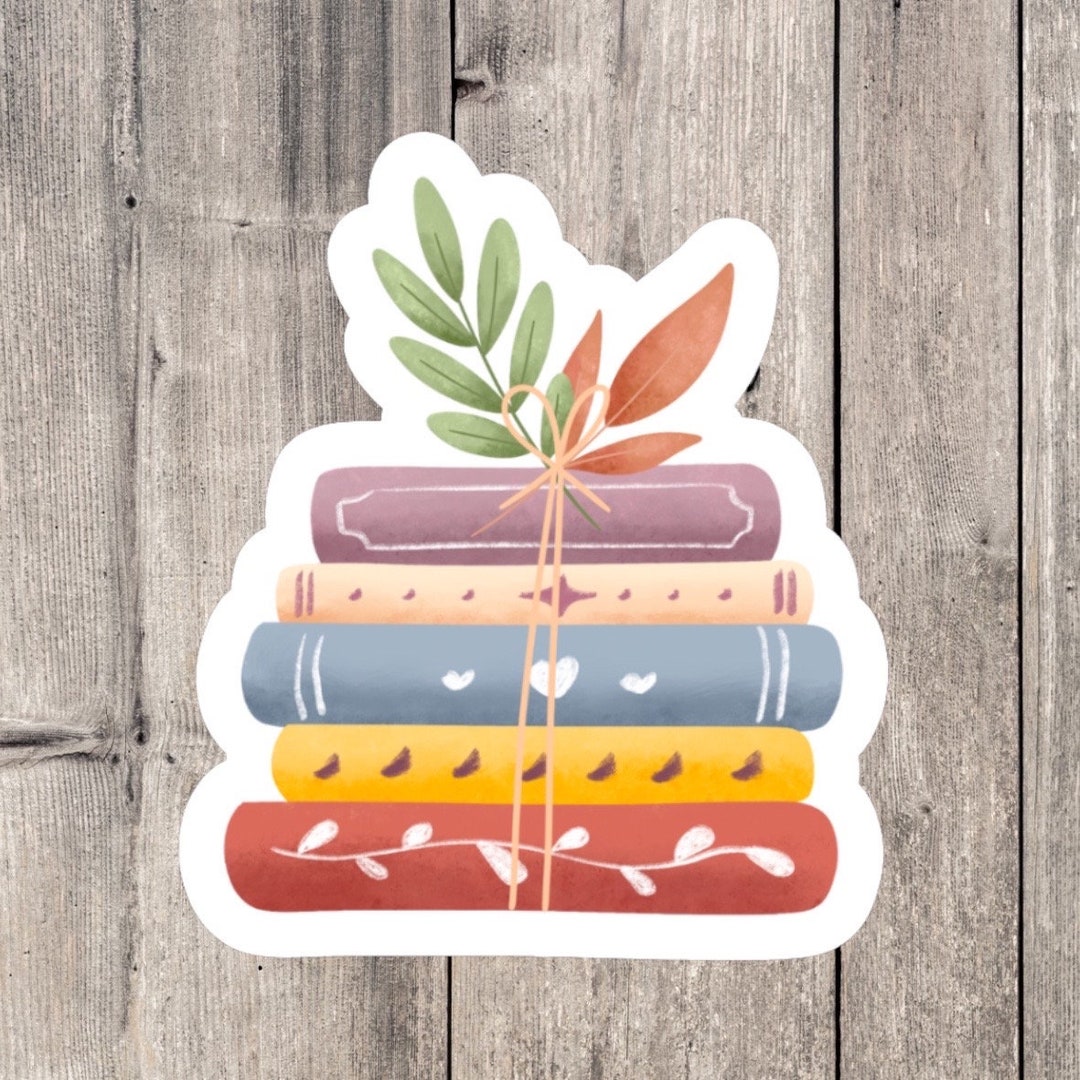 Book Stack Sticker, Reading Books With Plants, Water & Uv-resistant ...