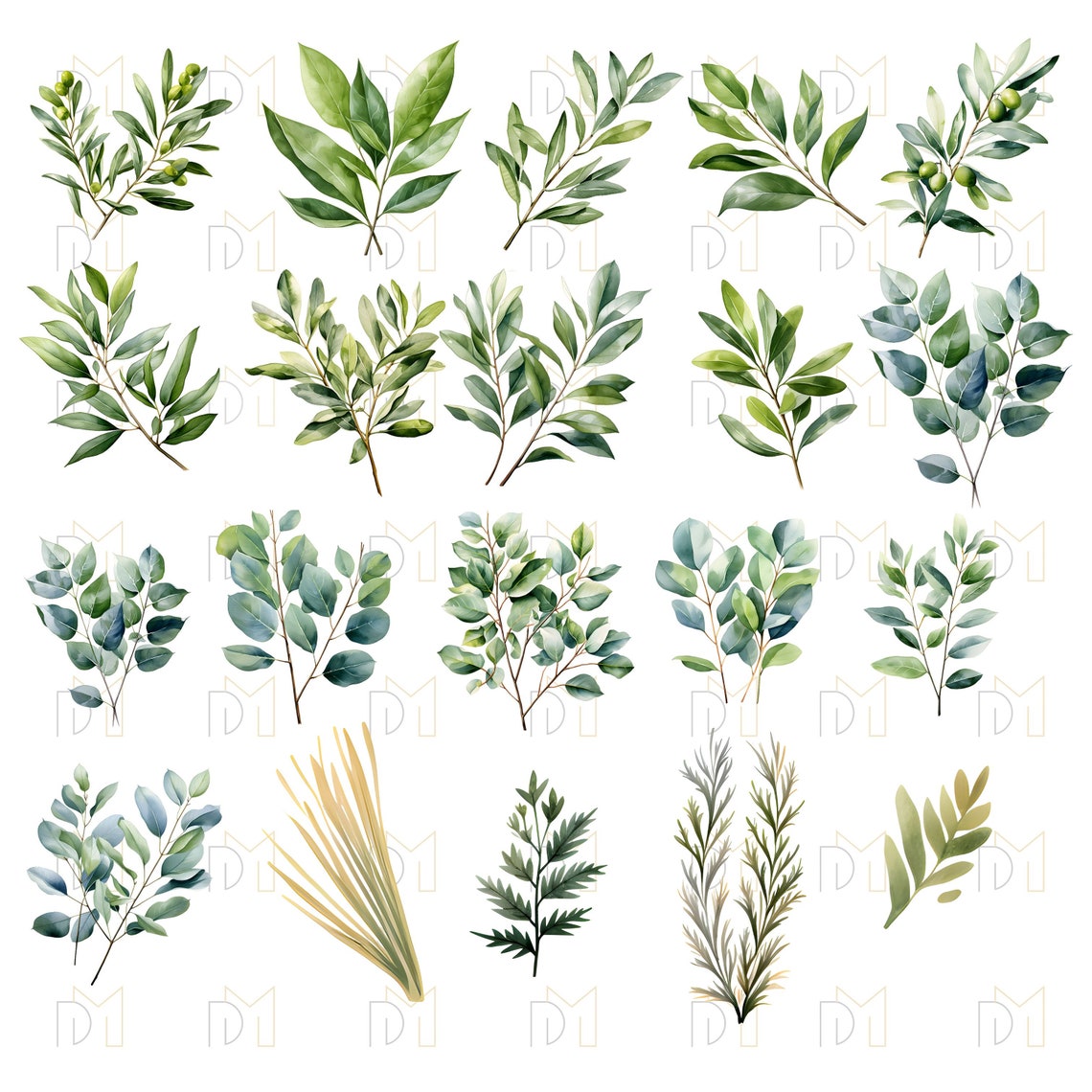 23 Clipart Files Green Leaves 300 DPI - Etsy