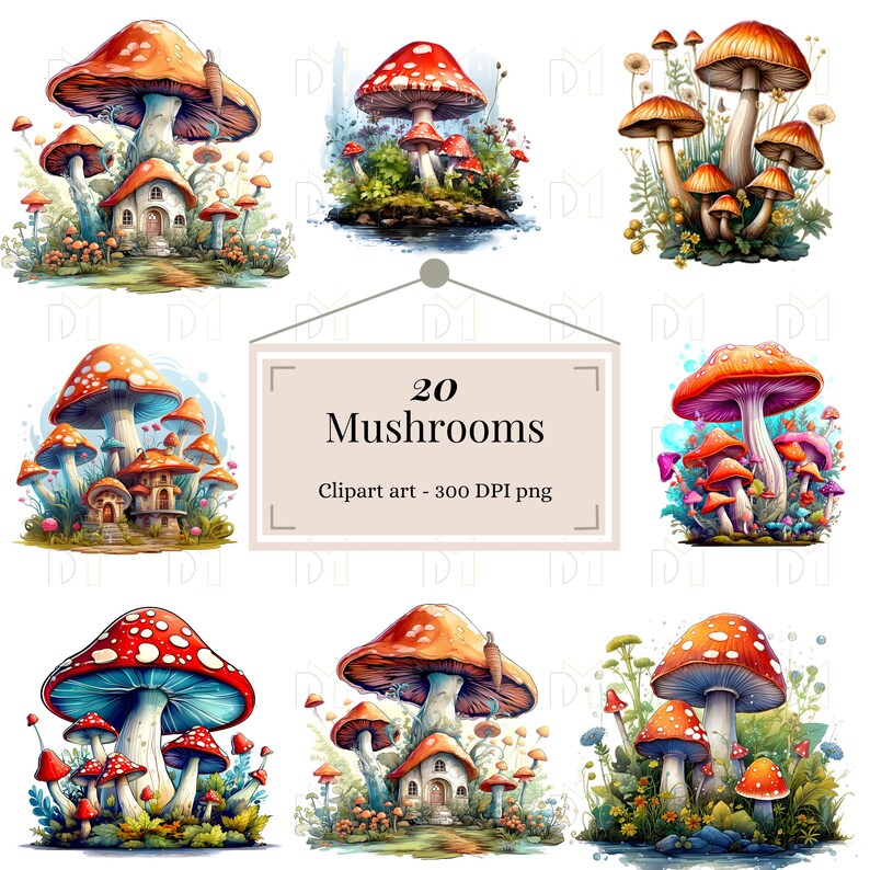 20 Clipart Files Mushrooms 300 DPI - Etsy