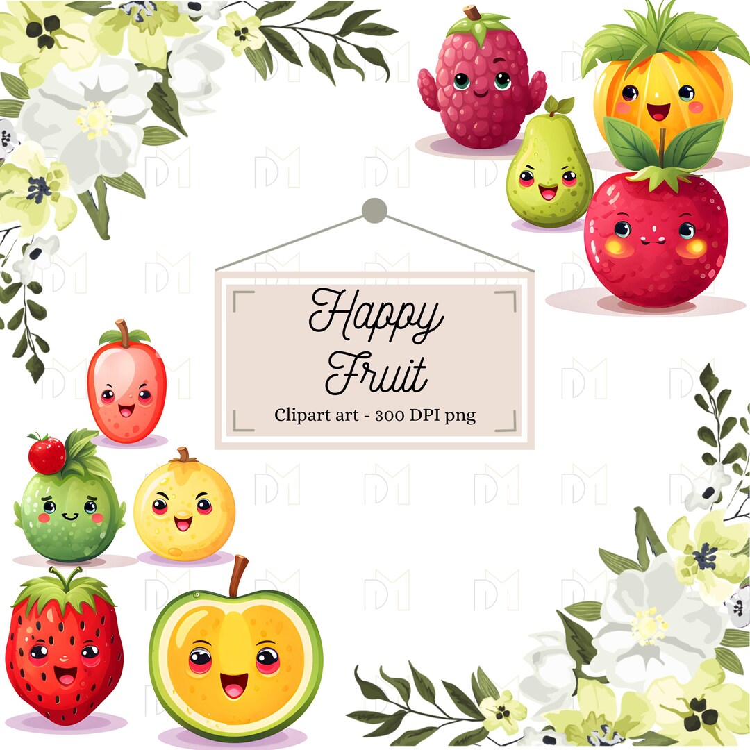 20 Clipart Files Happy Fruits 300 DPI - Etsy