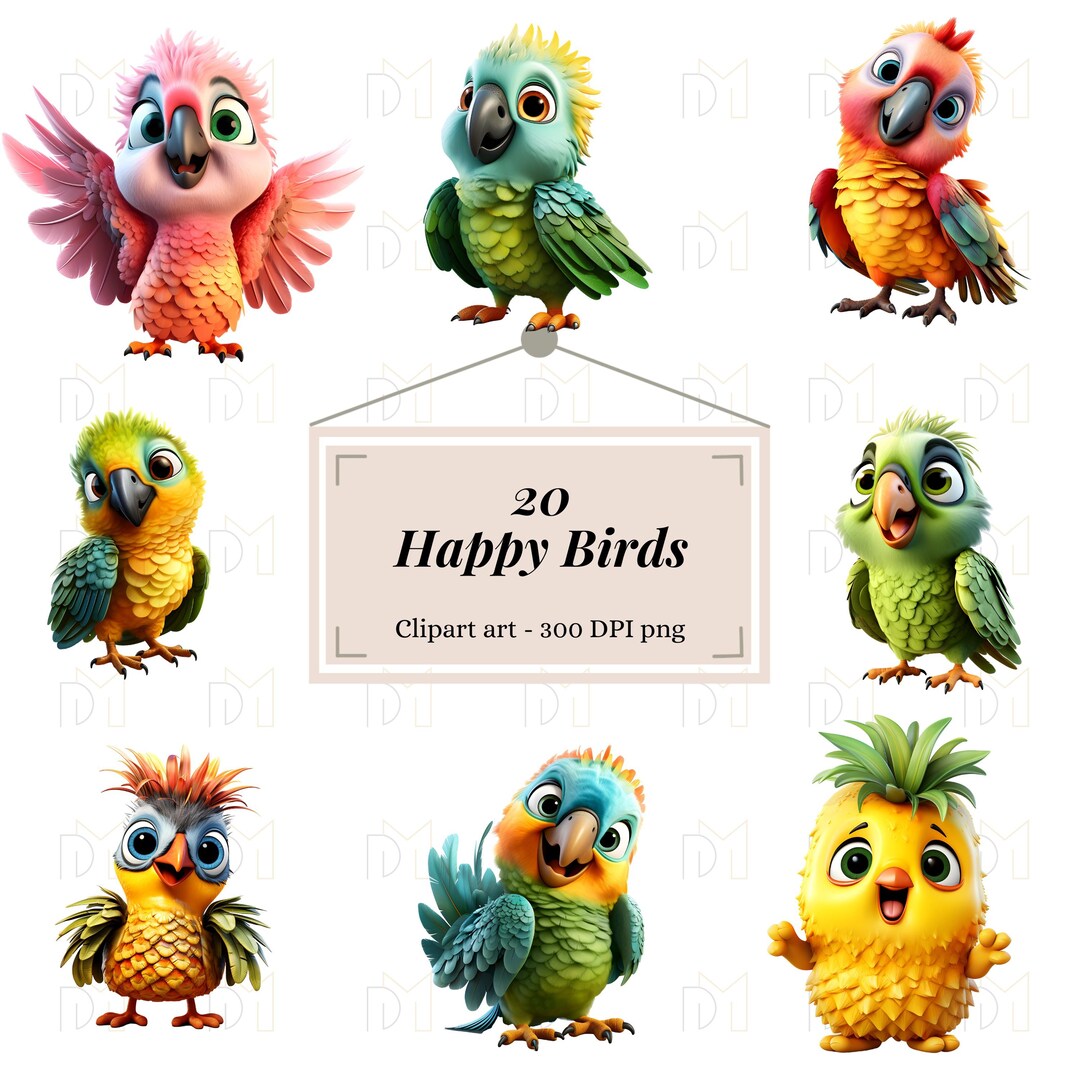 20 Clipart Files Happy Birds 300 DPI - Etsy