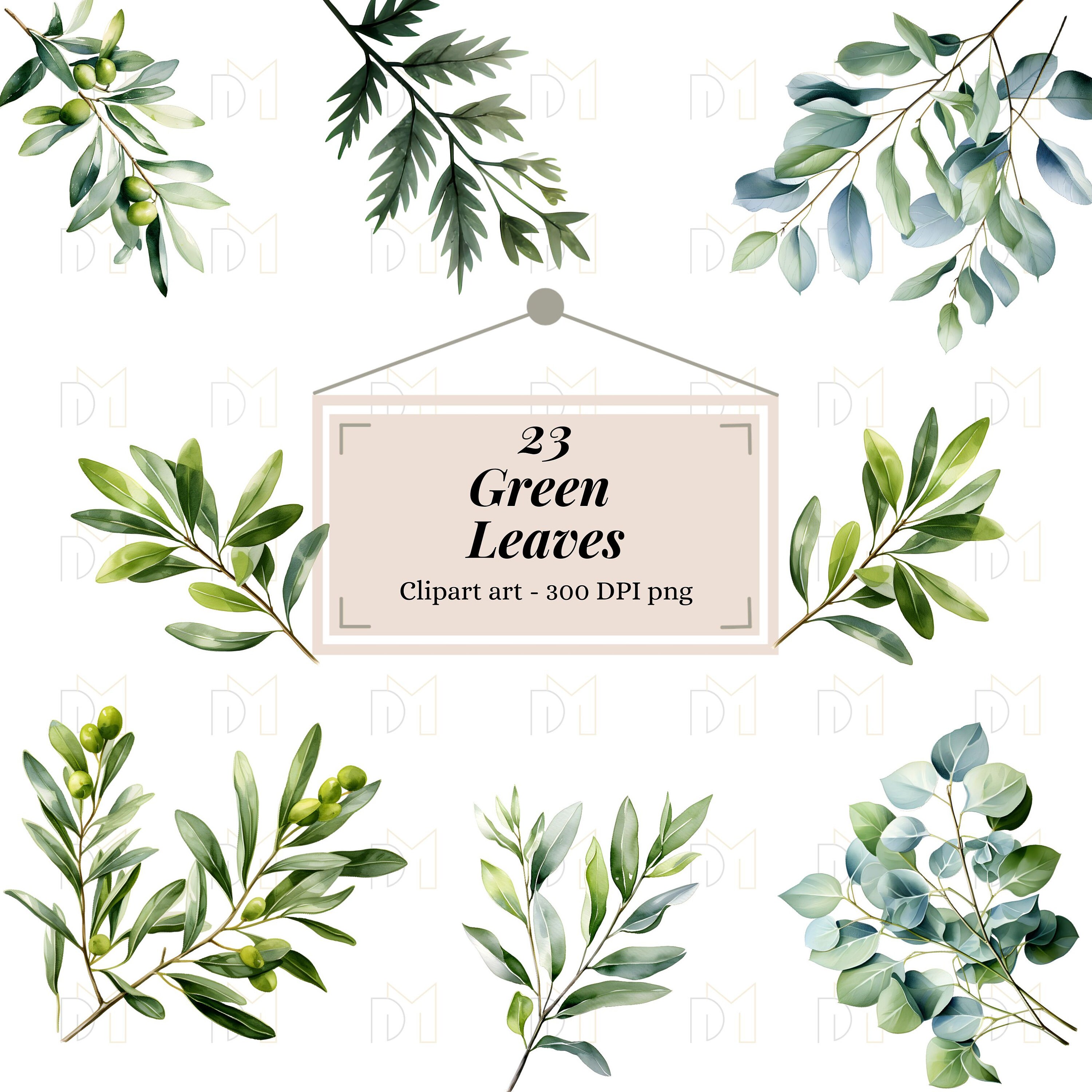 23 Clipart Files Green Leaves 300 DPI - Etsy