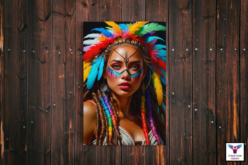 Indian Headdress Stretched Canvas Art, Framed and Unframed, 10K Hyper Resolution Wall Decor ...