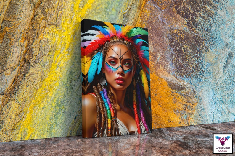 Indian Headdress Stretched Canvas Art, Framed and Unframed, 10K Hyper Resolution Wall Decor ...