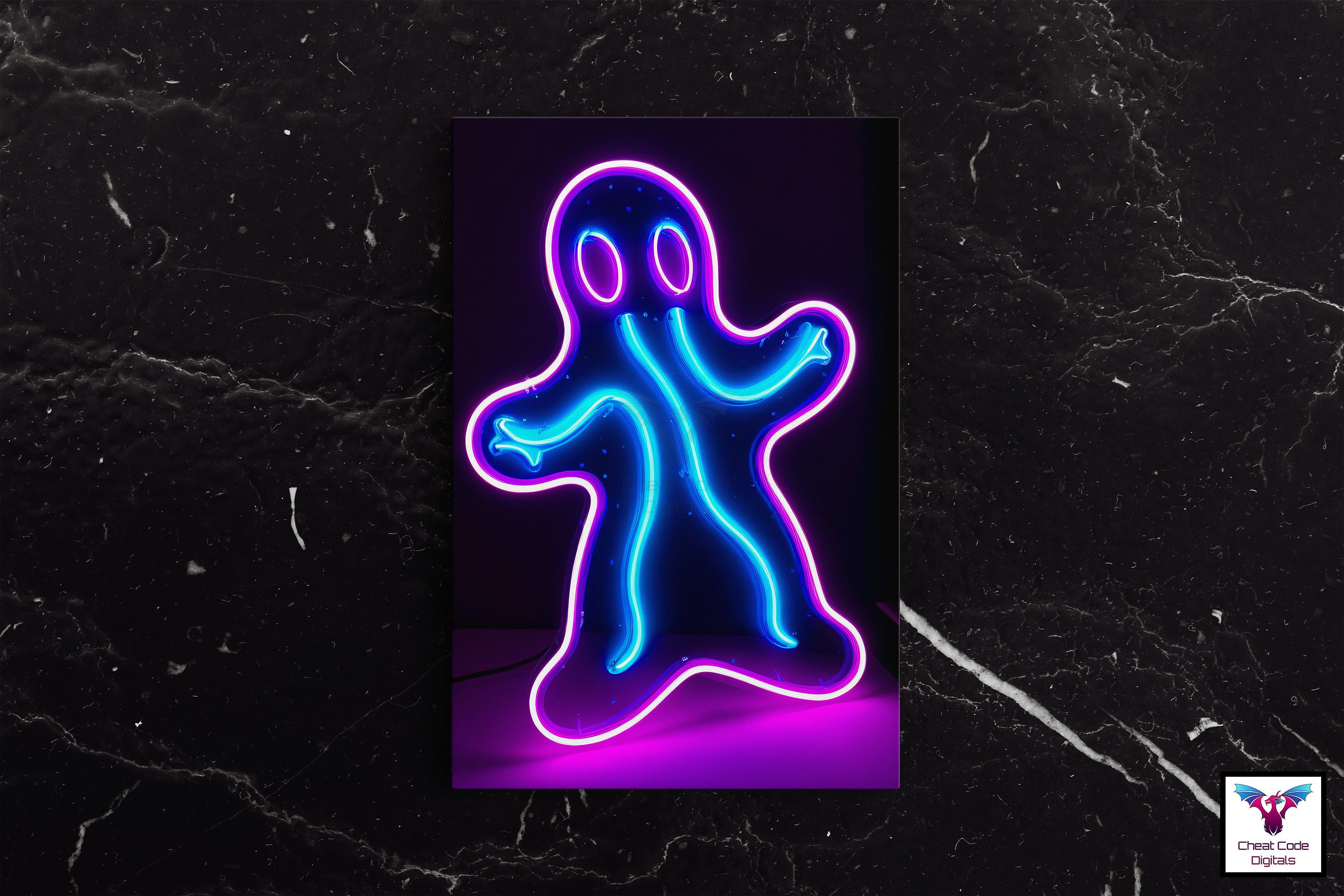 Neon Ghost Art Stretched Canvas, Framed and Unframed, Spooky Halloween ...