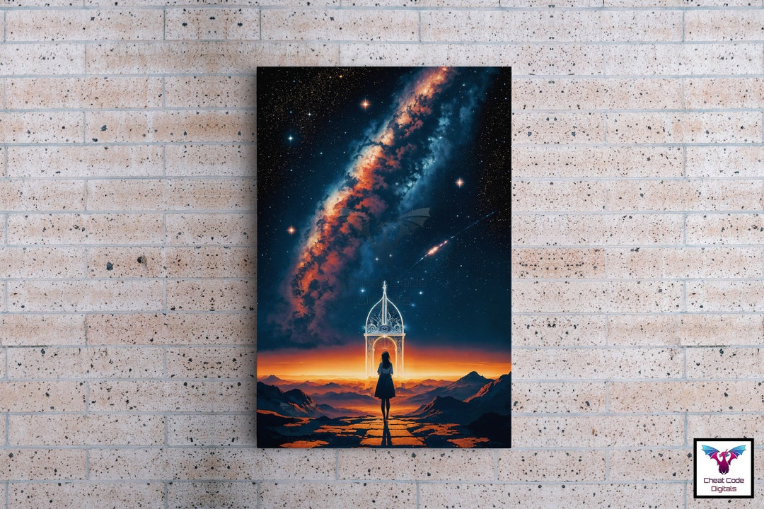 Galaxy Gateway Art Stretched Canvas, Cosmic Nebula Stars Planets Framed ...