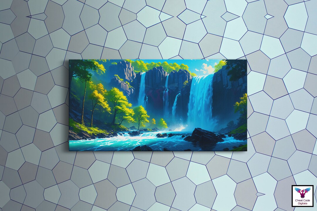 Waterfall Landscape Stretched Canvas, Nature Scene Stylized Framed and ...