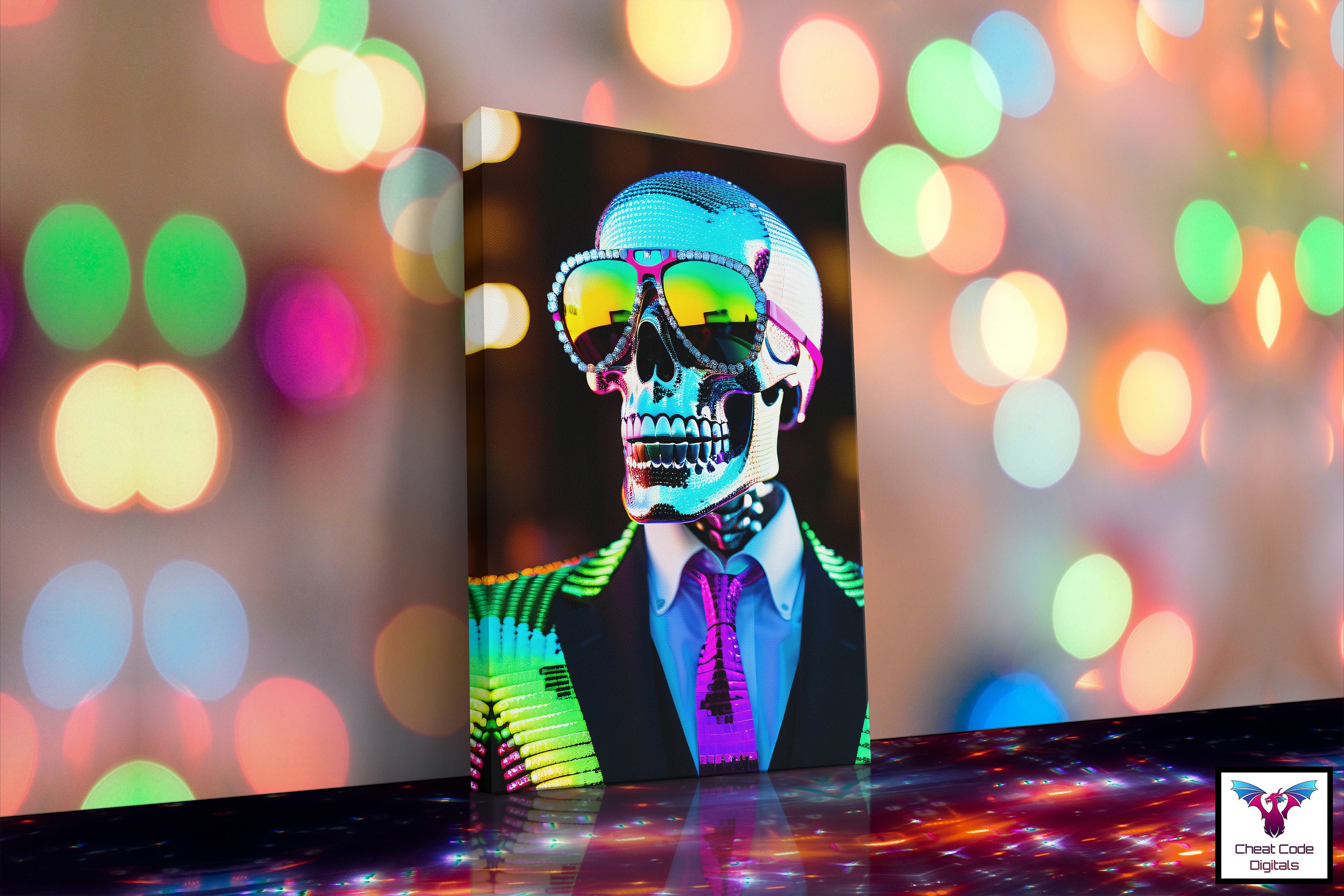 Fancy Skeleton Portrait Art, Bedazzled Style, Cool Party Suit ...