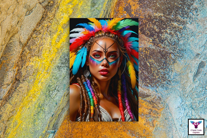 Indian Headdress Stretched Canvas Art, Framed and Unframed, 10K Hyper Resolution Wall Decor ...