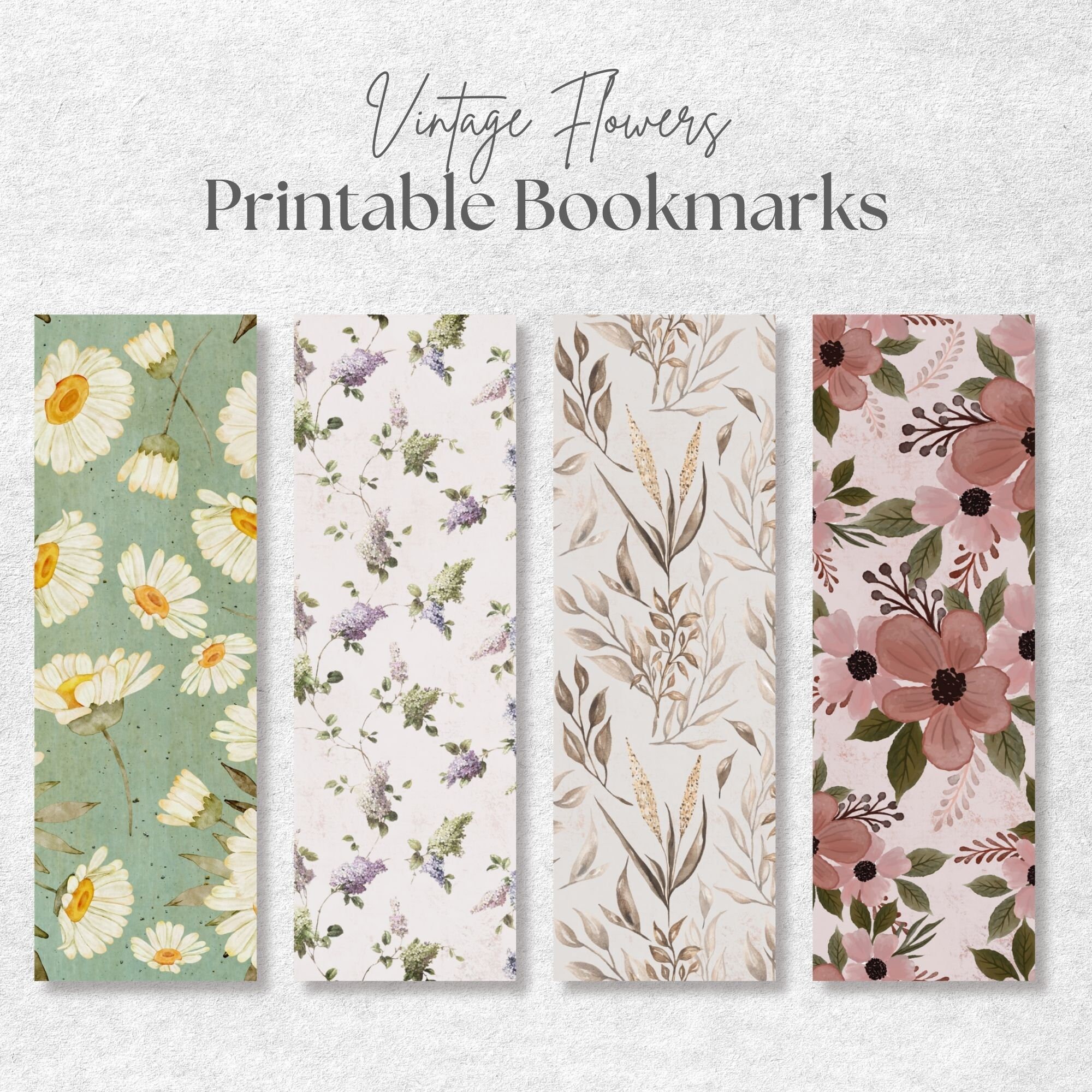 Floral Bookmarks Printable PDF Vintage Flower Book Printable Reading ...