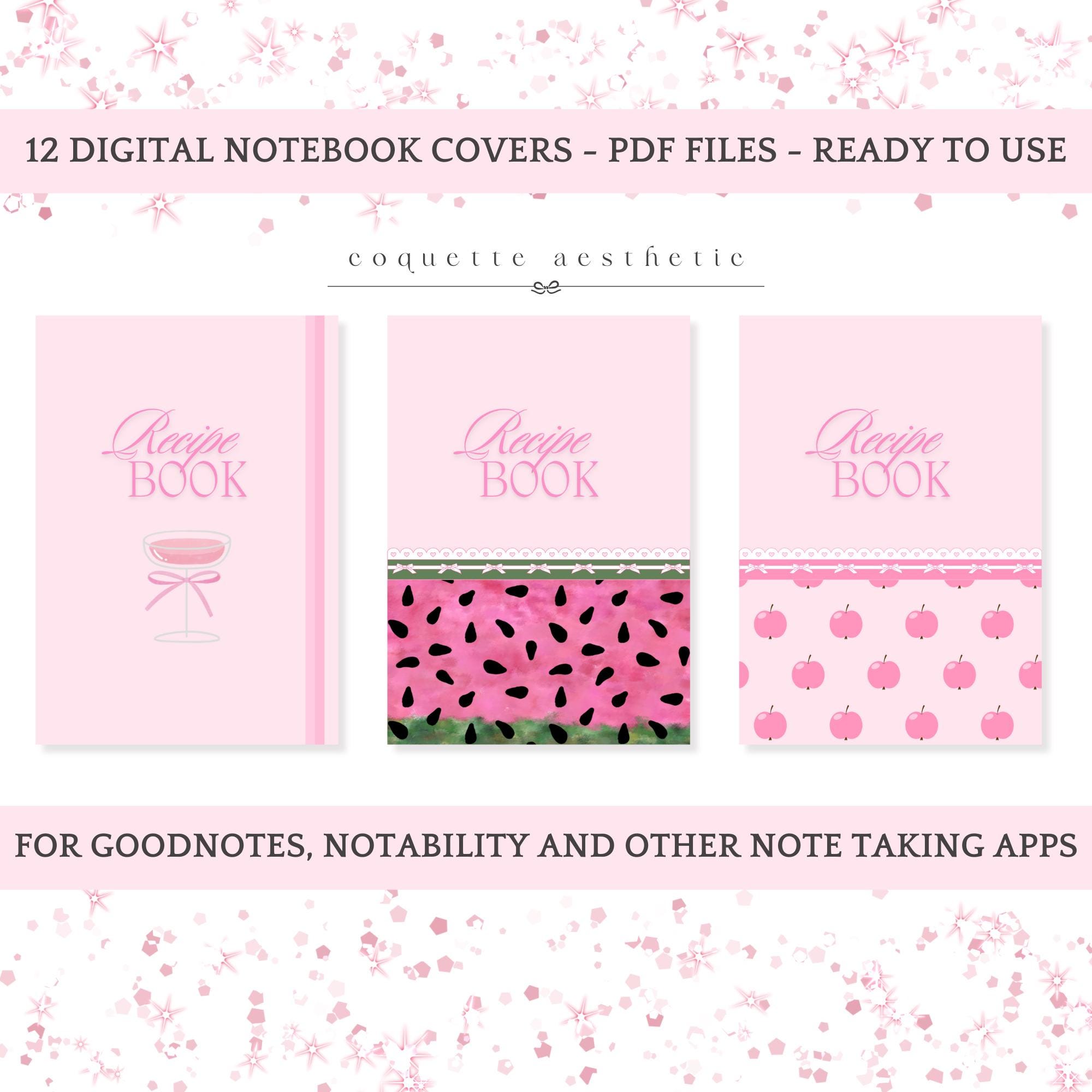 Coquette Aesthetic Recipe Book Cover, Digital Recipe Planner, Meal ...