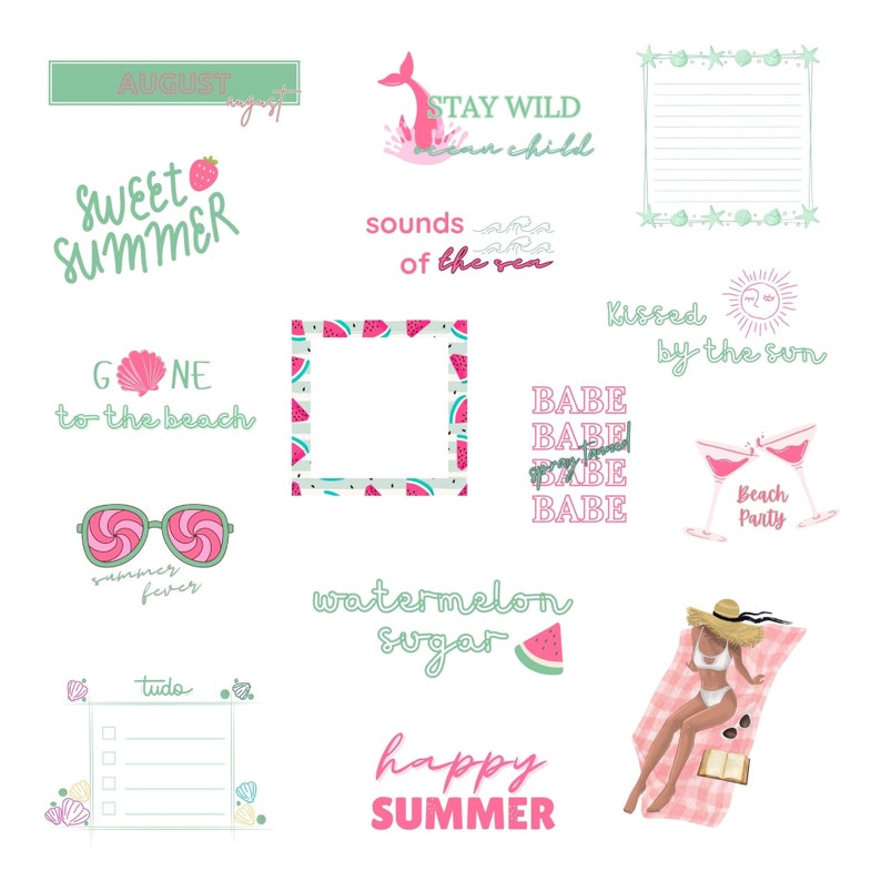 Summer Aesthetic Stickers - August Planner Decor, Digital Goodnotes ...
