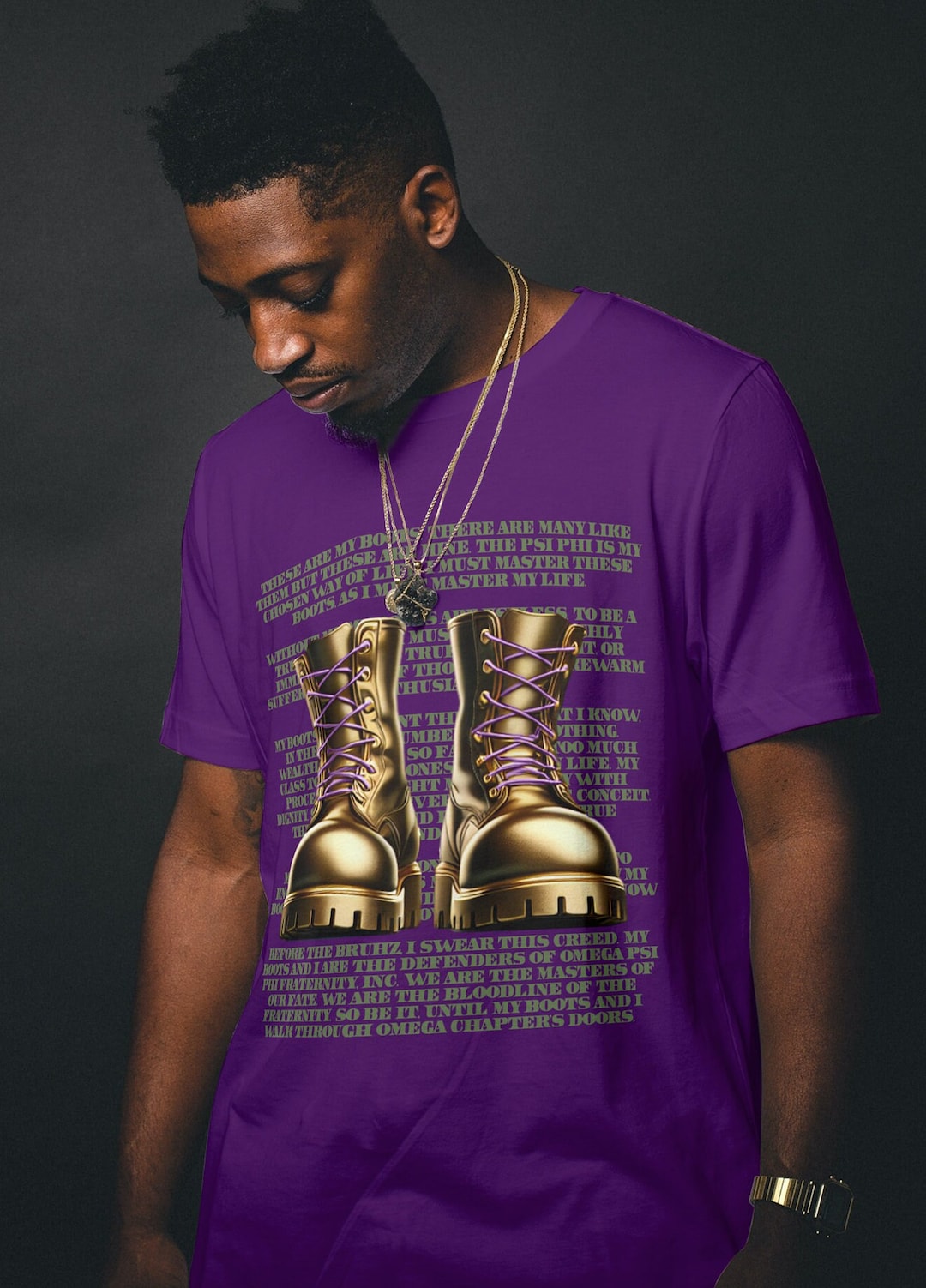 Omega Psi Phi Gold Boots Creed Purple and Old Gold Design by Apparel by ...