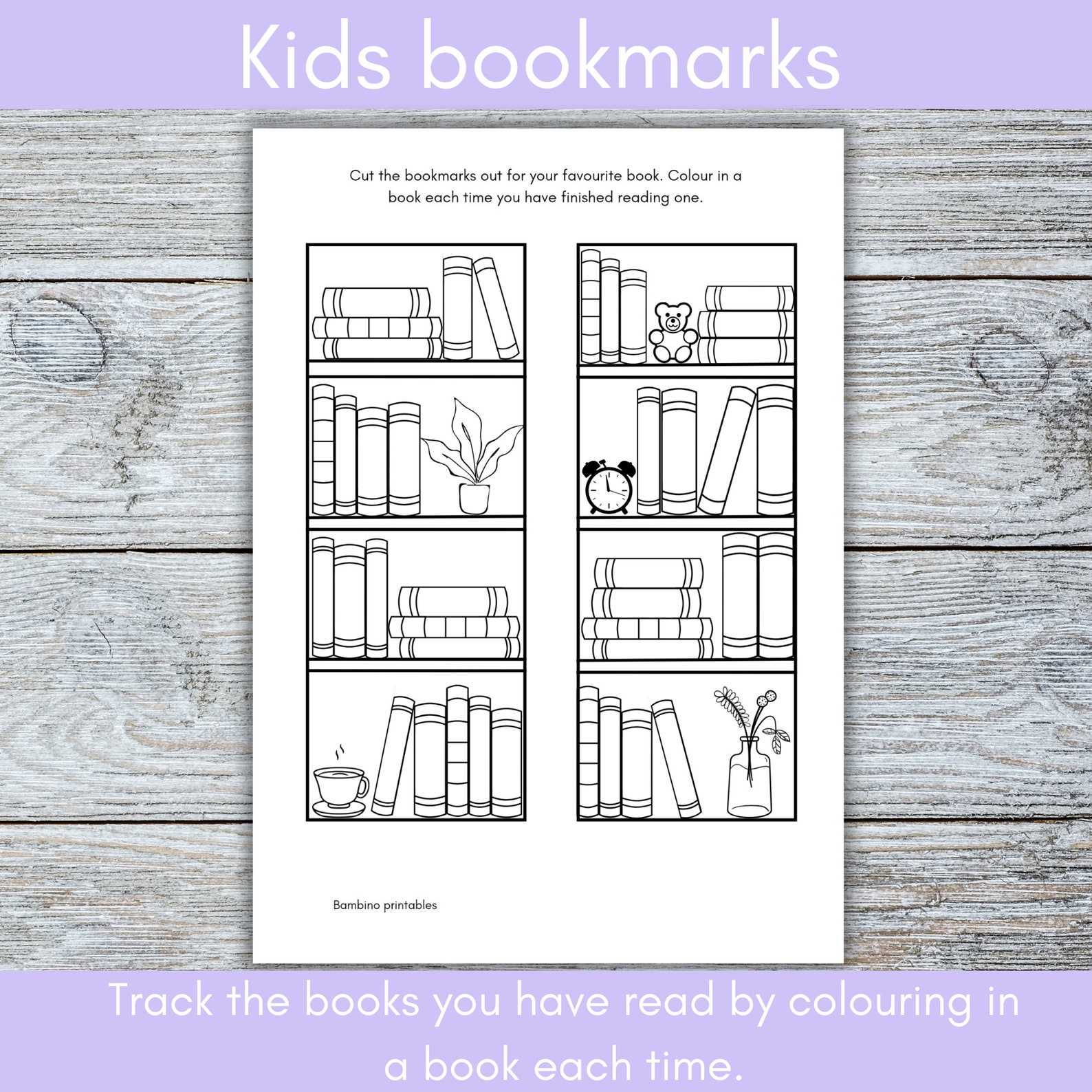 Kids Colouring Bookmark Printables, Bookshelf Bookmark Printable ...