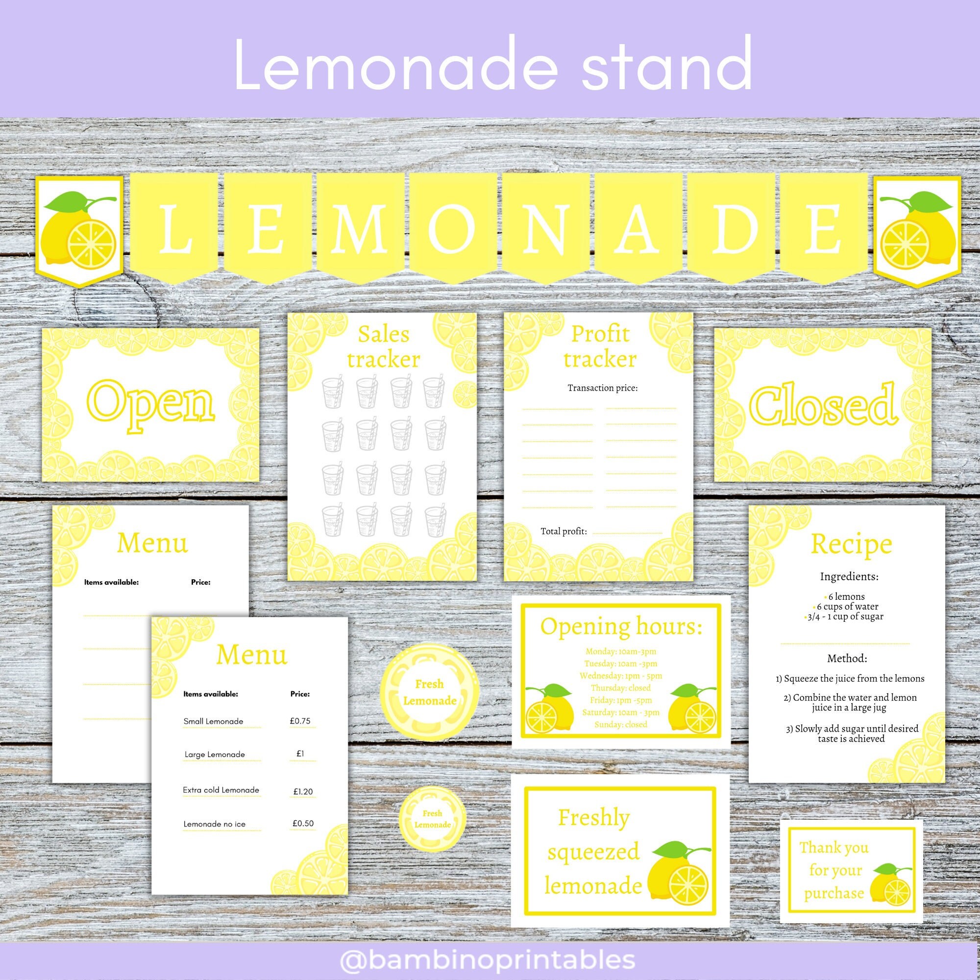 Lemonade Stand Printables Home Dramatic Play Pretend Play - Etsy