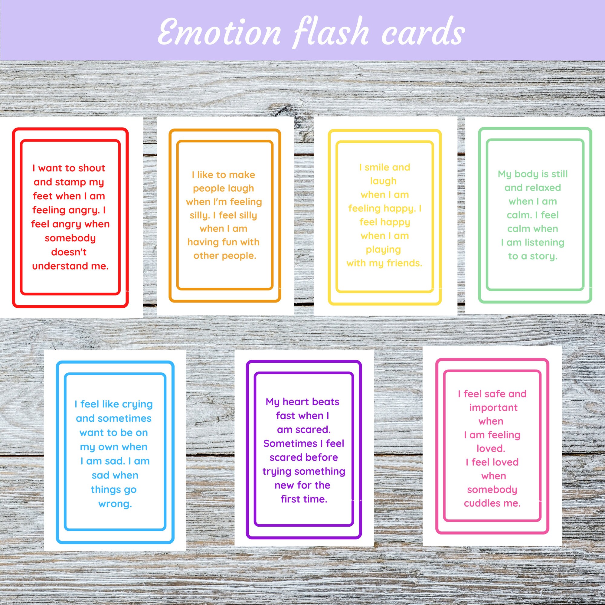 14 Feelings Printable Flashcards, Emotions Flashcards, Rainbow Emotions ...