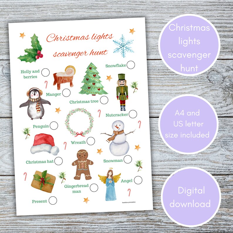 Christmas Lights Scavenger Hunt, Christmas Activity, Printables, Kids ...