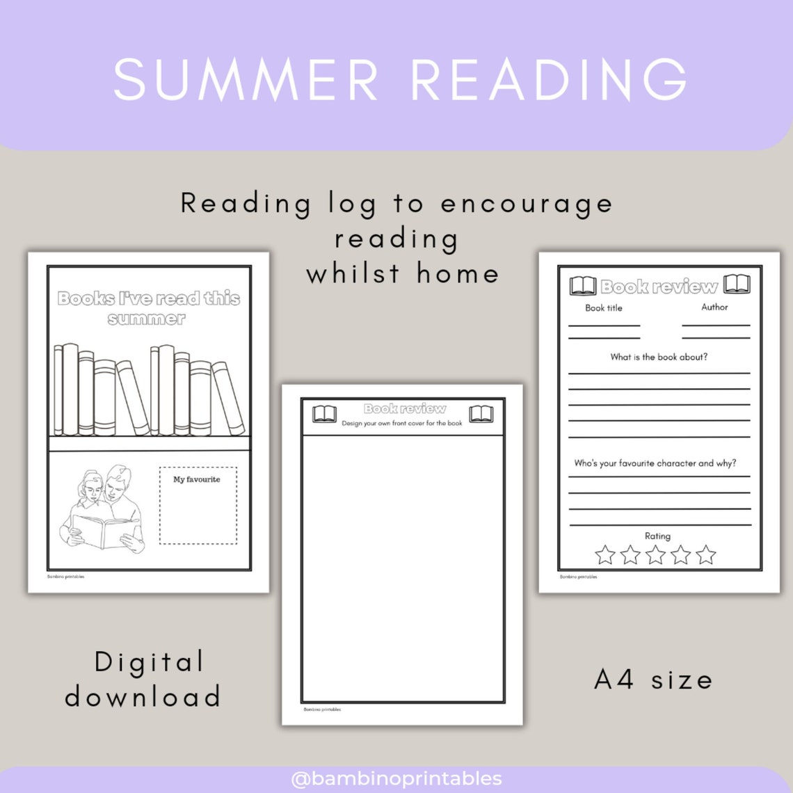 Childrens Summer Reading Journal, Kids Reading Review, Reading Log ...