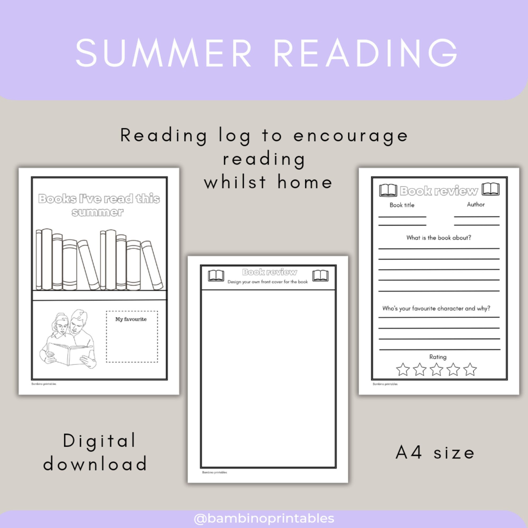 Childrens Summer Reading Journal, Kids Reading Review, Reading Log ...