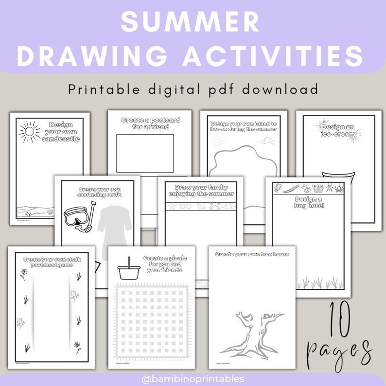 10 Summer Drawing Prompts, Busy Board Parts, Kids Worksheets, Busy ...