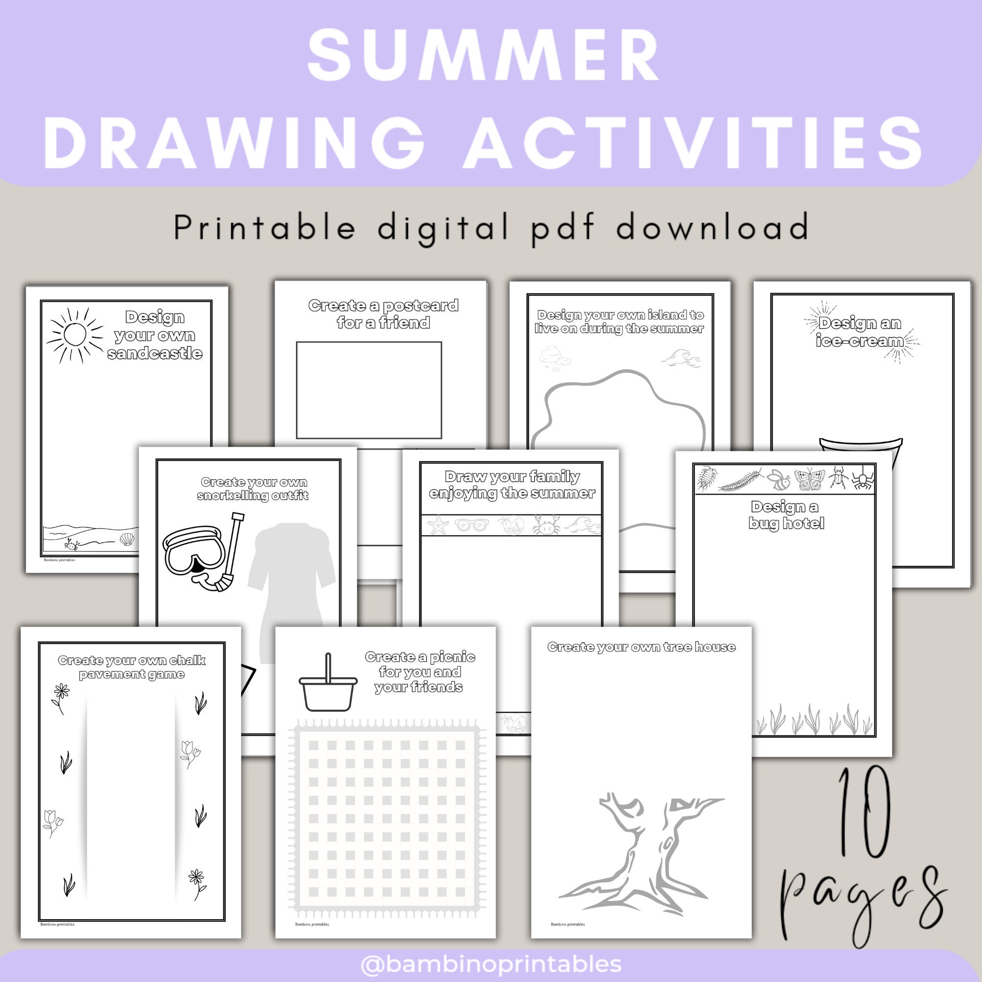 10 Summer Drawing Prompts, Busy Board Parts, Kids Worksheets, Busy ...