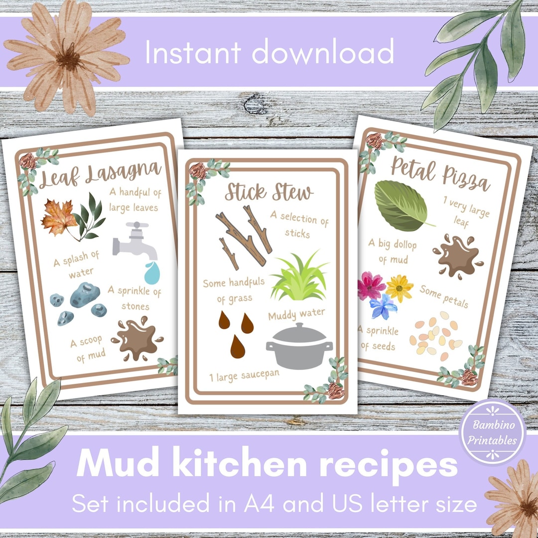 Mud Kitchen Recipe Cards, Printable Flash Cards, Sensory Play ...
