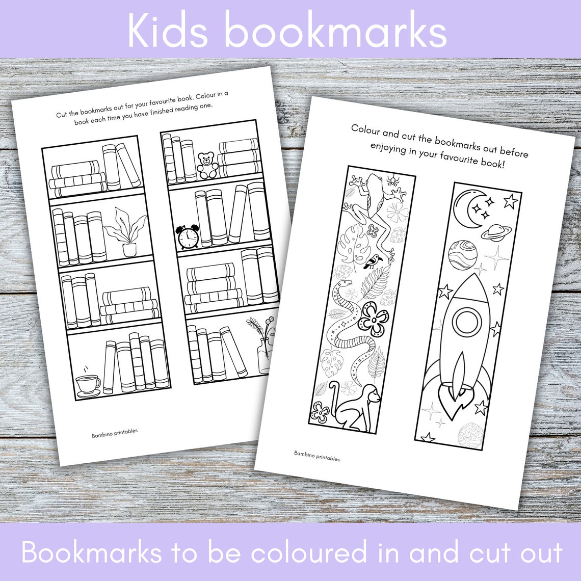 Kids Colouring Bookmark Printables, Bookshelf Bookmark Printable ...