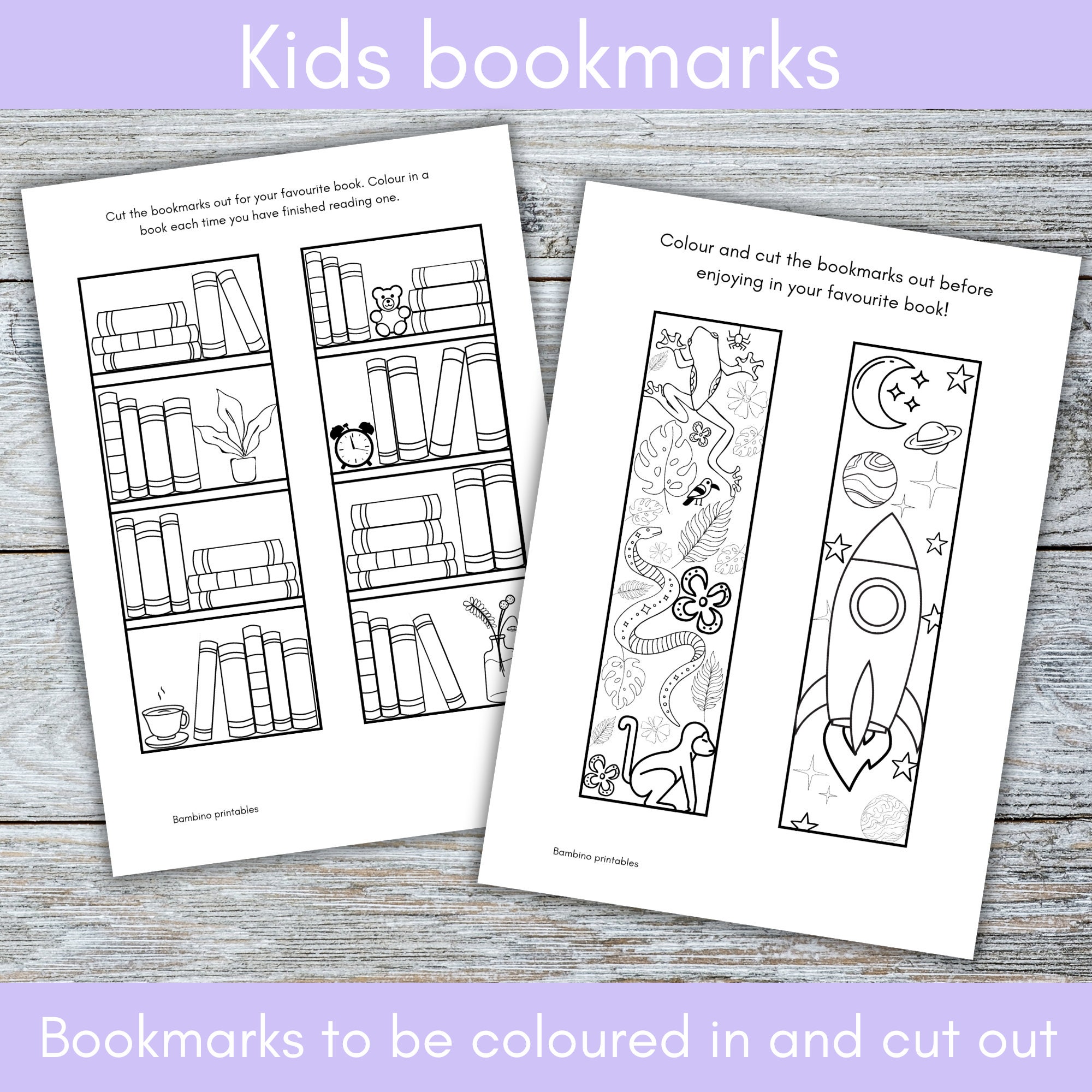 Kids Colouring Bookmark Printables, Bookshelf Bookmark Printable ...