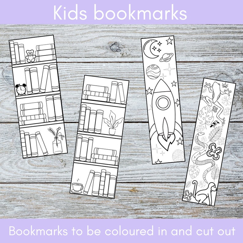 Kids Colouring Bookmark Printables, Bookshelf Bookmark Printable ...