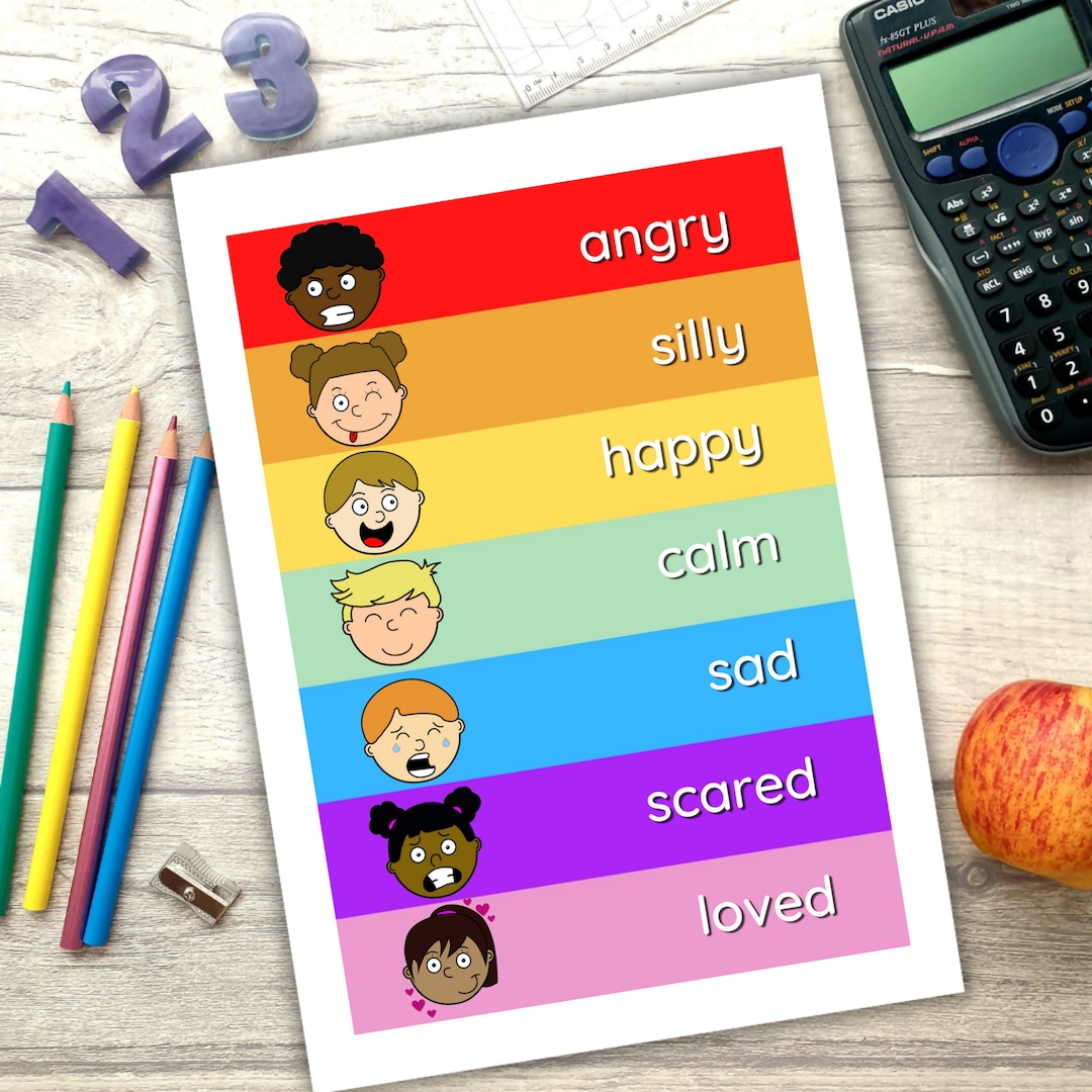 Feelings Chart Rainbow Emotions Printable Wall Art - Etsy