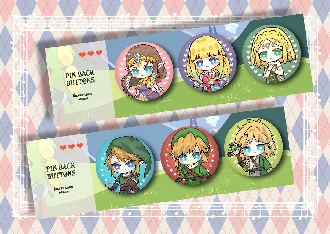 LOZ Princess Zelda & Link Cute Button Pinsticker Sticker Set Button Set ...