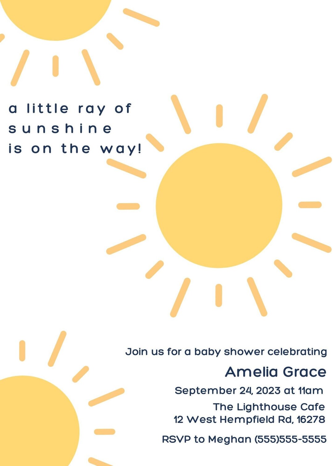 Little Ray of Sunshine Baby Shower Invitation Yellow Suns - Etsy