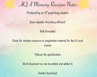 A Level Psychology Memory Revision (AQA) - Etsy UK