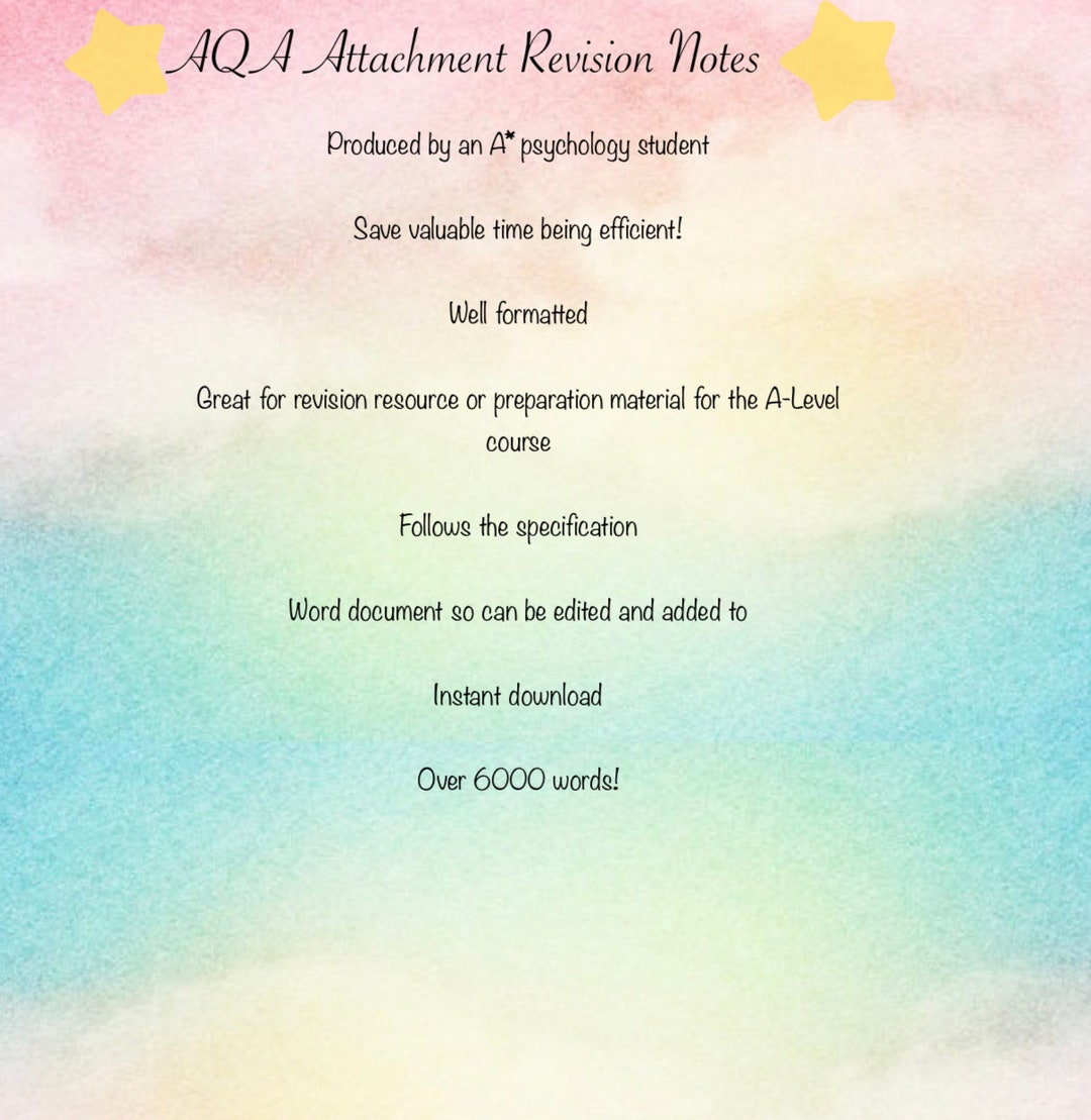 A* AQA A Level Psychology Attachment Revision Notes - Etsy UK