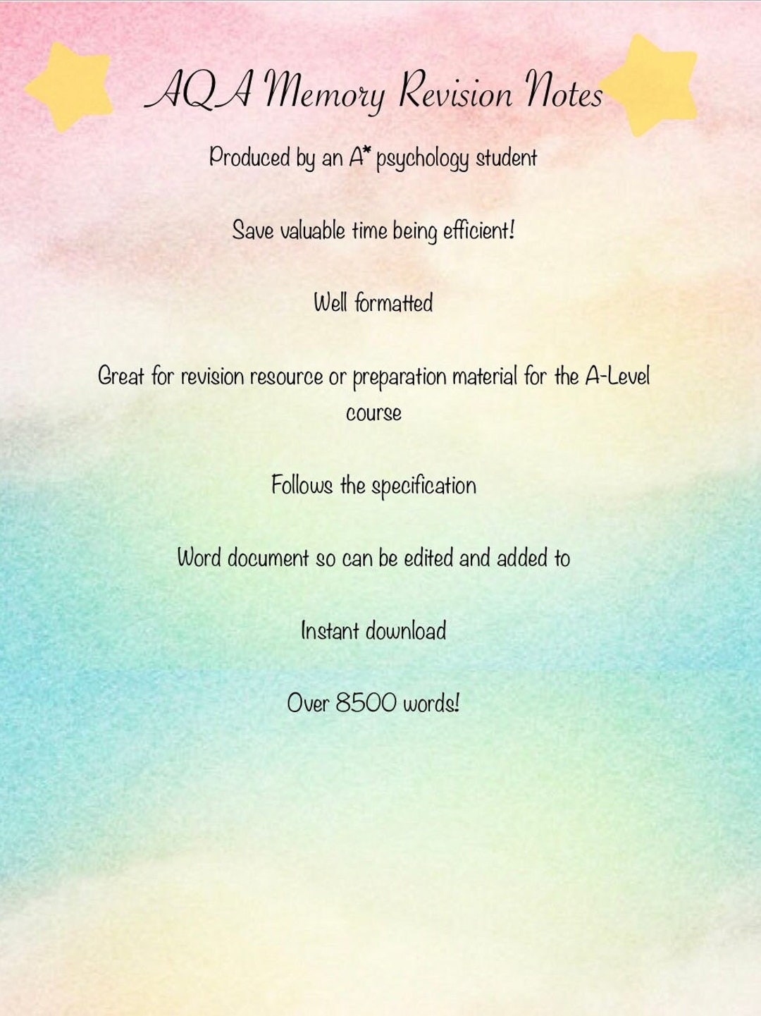 A* AQA A Level Psychology Memory Revision Notes - Etsy UK