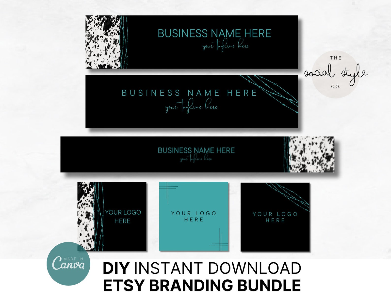 Cow Print Etsy Branding Kit | Western Business Banner Template (digital ...