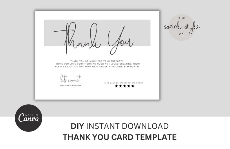 Minimal Thank You Card Template Small Business Template - Etsy