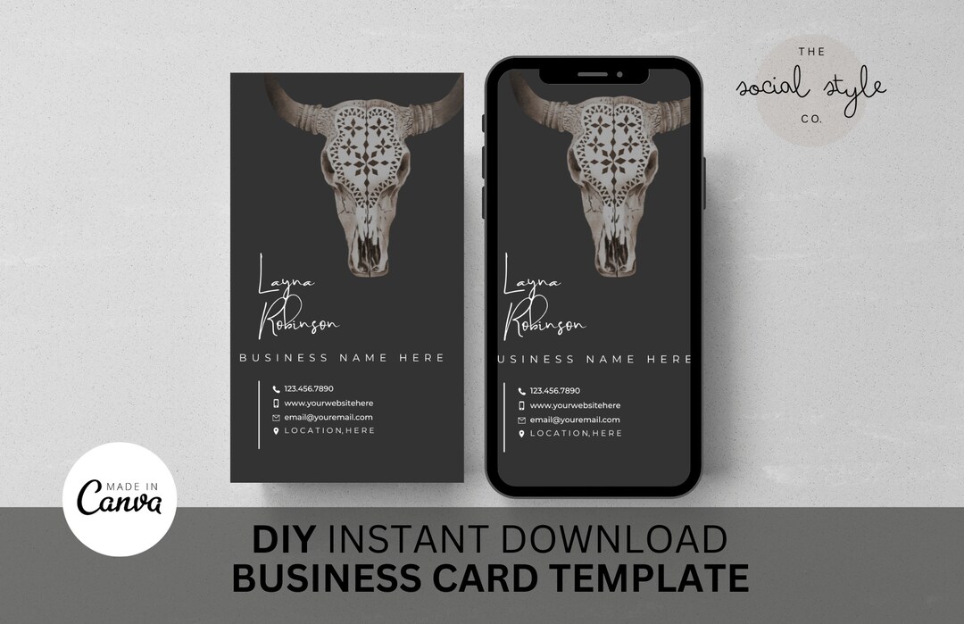 Longhorn Business Card Template Western Business Card Template Small ...