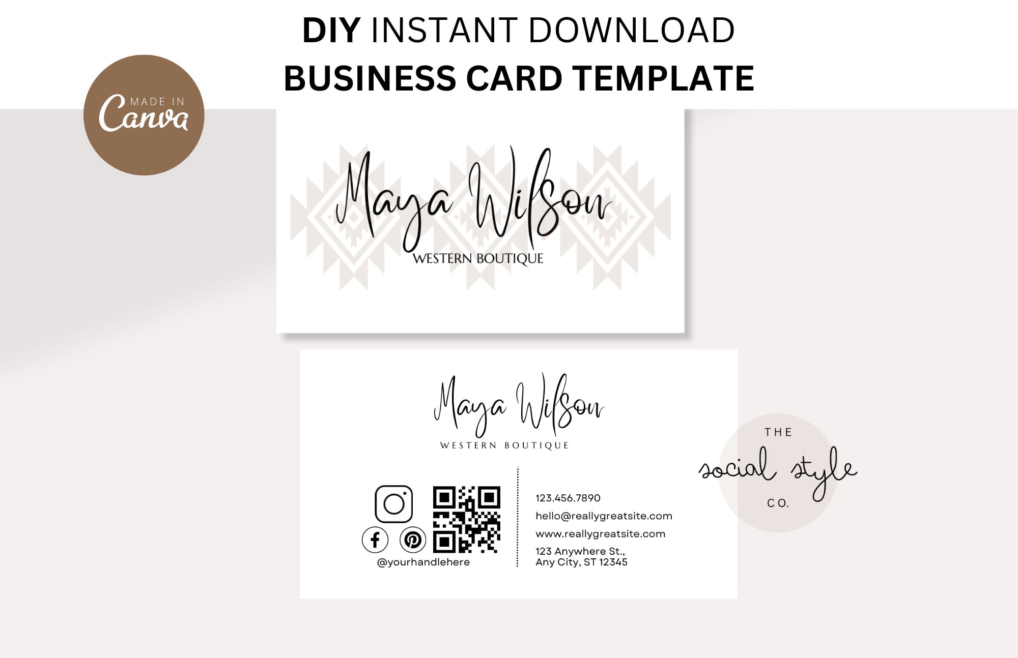 Aztec Business Card Template Western Business Card Template - Etsy