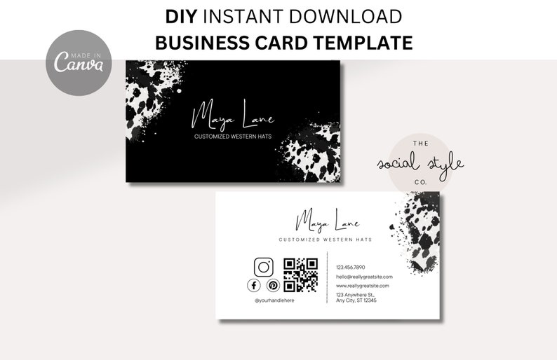 Cow Print Business Card Template Western Business Card - Etsy