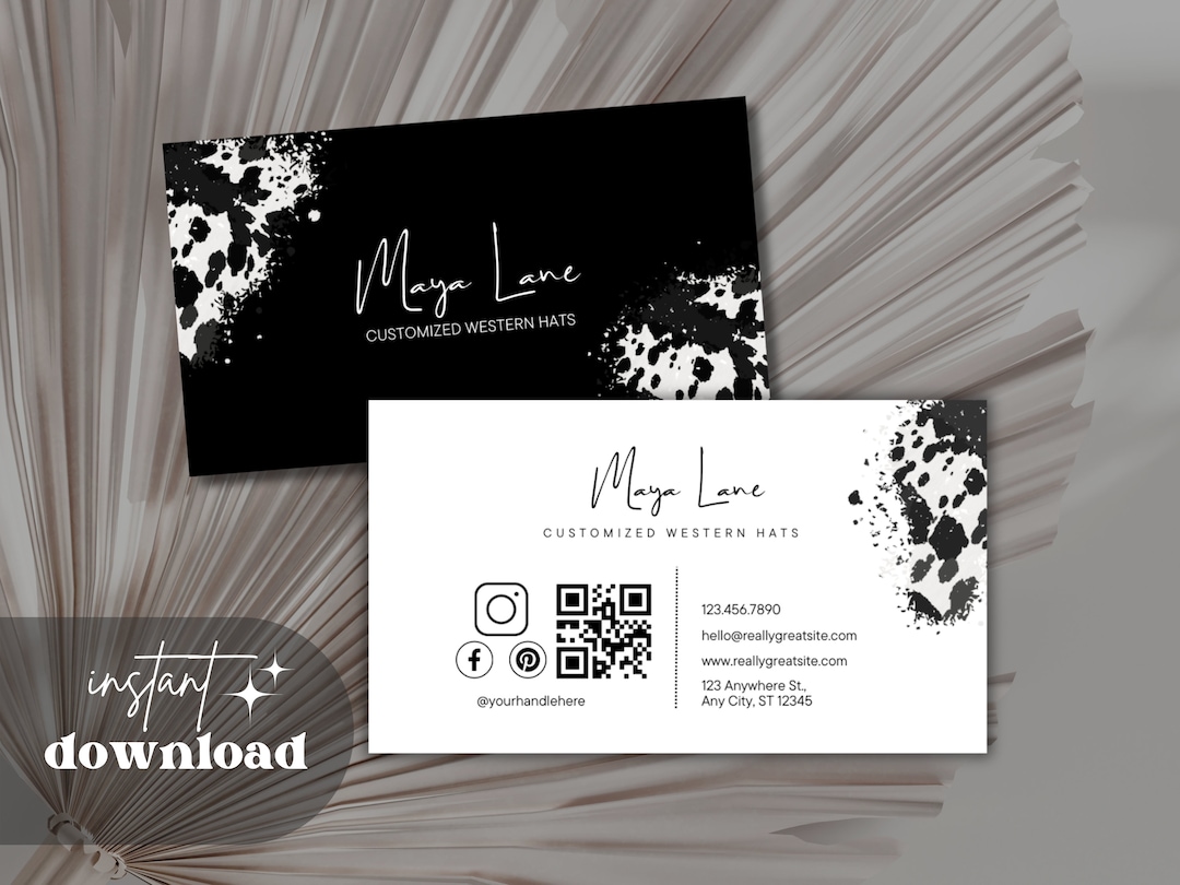 Cow Print Business Card Template | Western Business Card Template ...