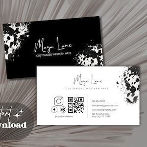 Cow Print Business Card Template Western Business Card Template Instant ...