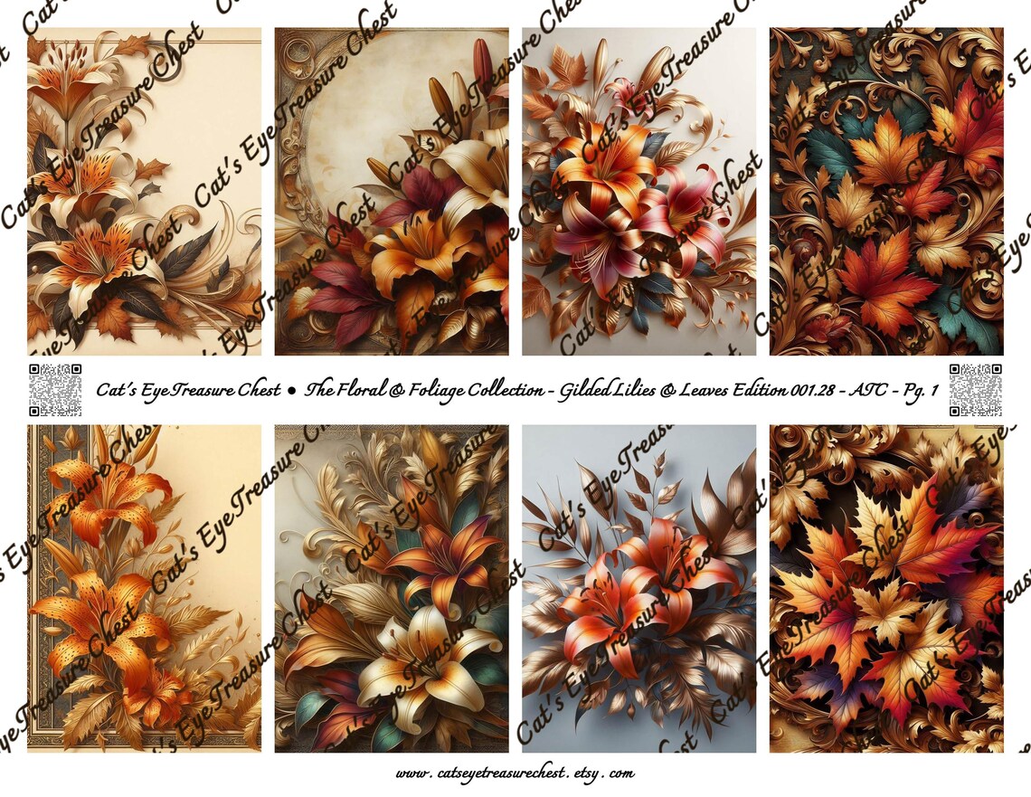 Gilded Lilies & Leaves Artist Trading Cards, Autumn Artist Trading ...