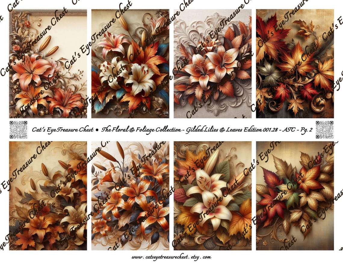 Gilded Lilies & Leaves Artist Trading Cards, Autumn Artist Trading ...