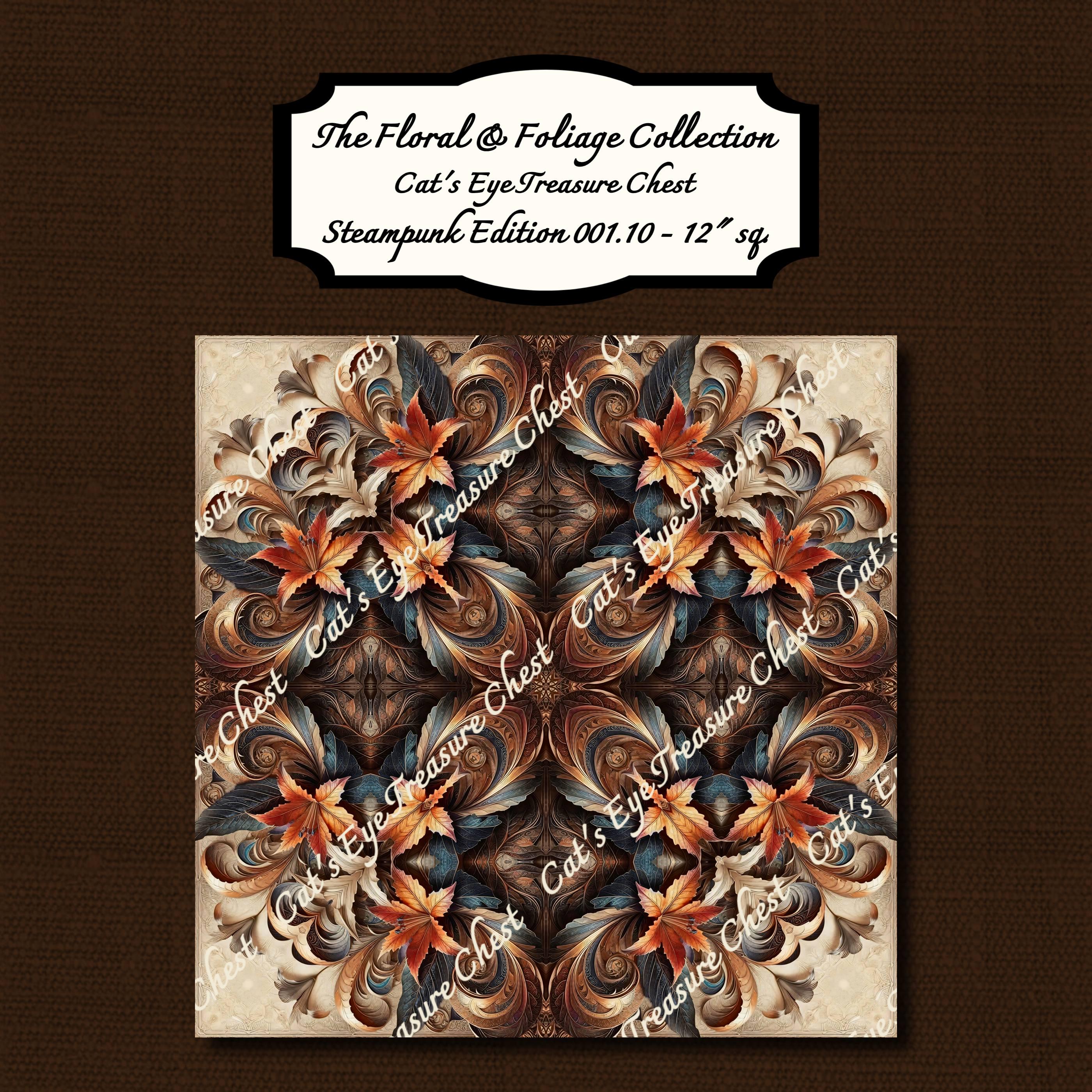 Steampunk Junk Journal Pages, Autumn Scrapbook, Gilded Lilies & Leaves, 12x12" Printable Digital ...