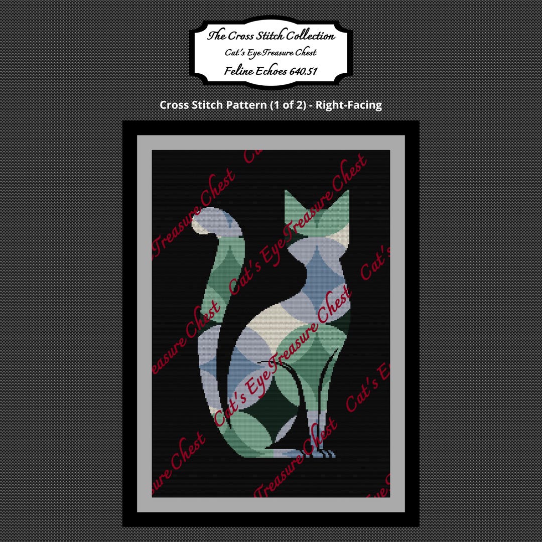 Feline Echoes, Retro Cat Silhouette Cross Stitch Pattern, Atomic Cat ...