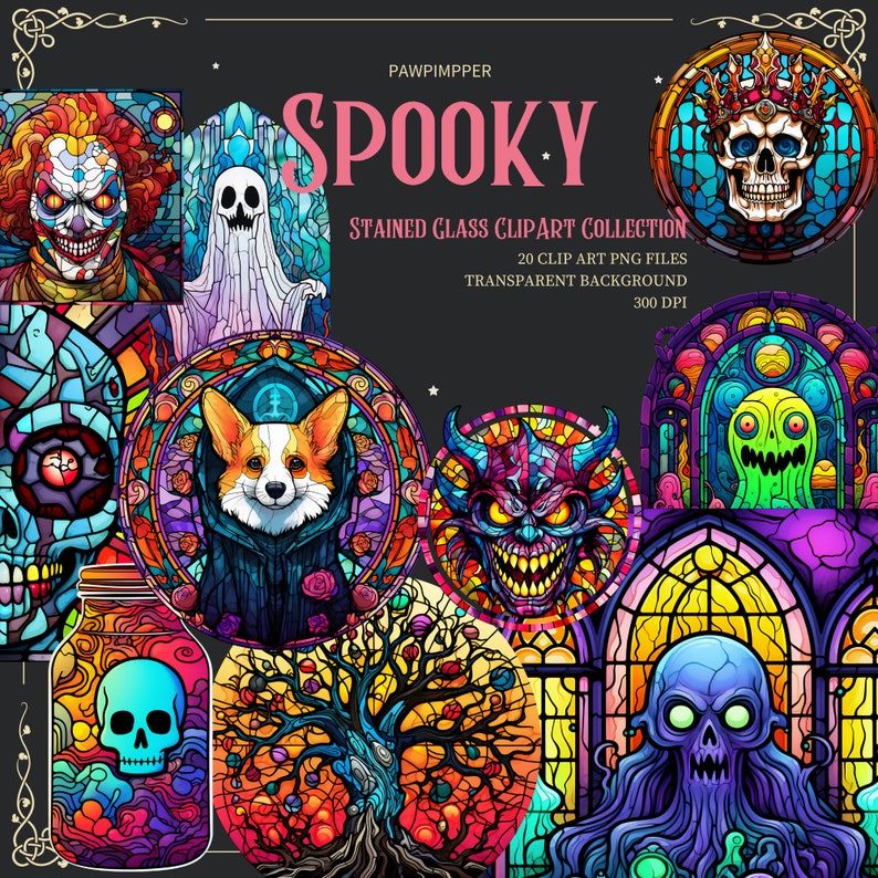 20 PNG Spooky Clipart Collection Halloween Stained Glass, Transparent ...