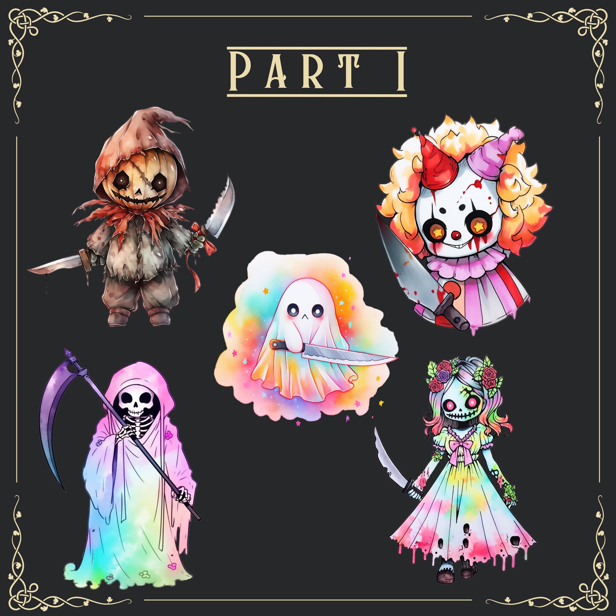 20 PNG Spooky Clipart Collection, Halloween Watercolor, Transparent ...