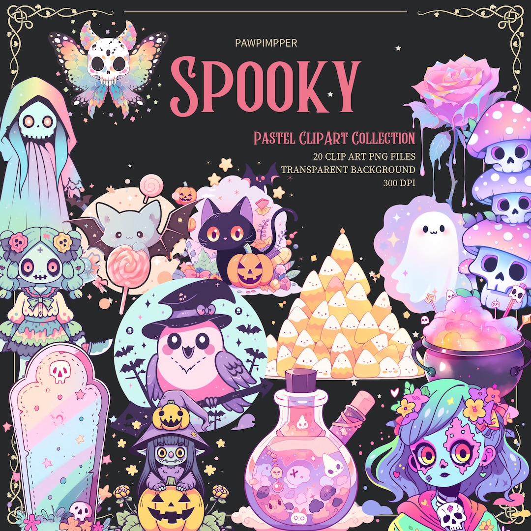 20 PNG Spooky Clipart Collection, Halloween Pastel, Transparent ...